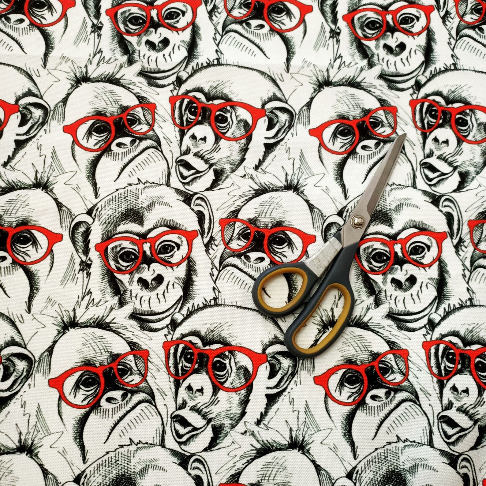 Monkey print fabric/black and white print fabric/red glasses | Etsy