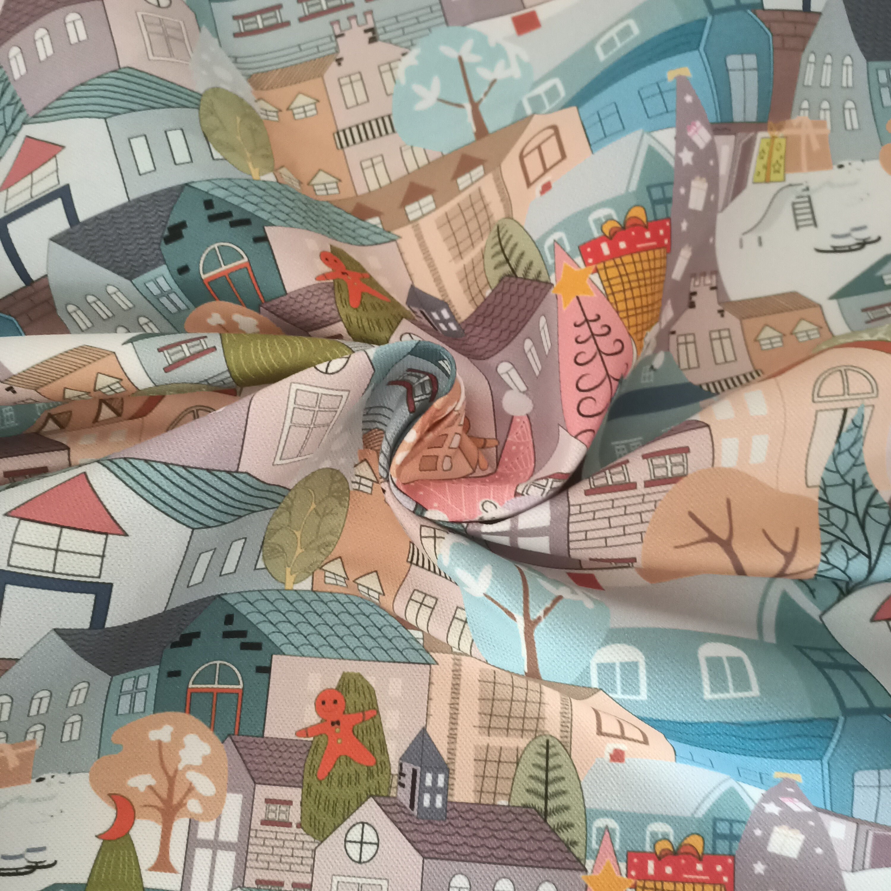 Houses print fabric city houses modern houses in town houses | Etsy