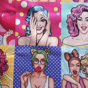 Pop Art, Comic Art Book Print Fabric, Woman Man Print Fabric, Funny Art ...
