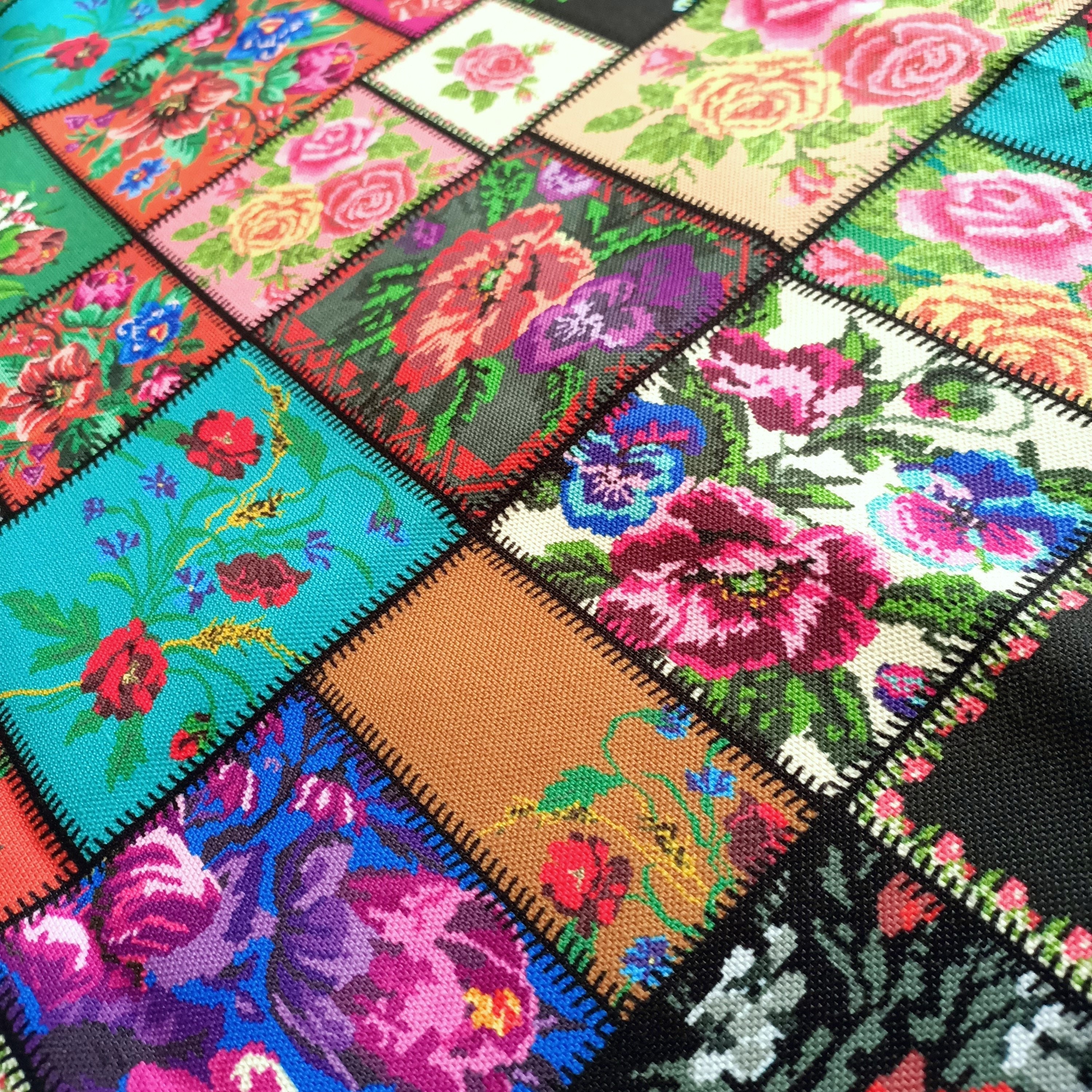 Patchwork Print Fabric, Cross Stitch Print DIY Fabric, Upholstery ...