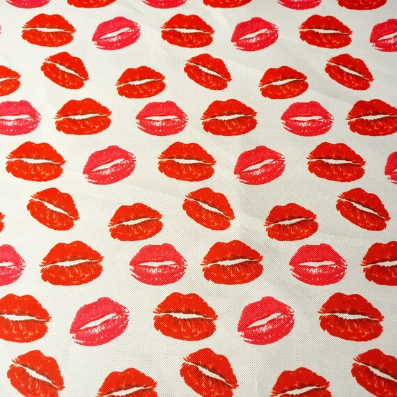 Red Lip print fabric by the yard upholstery fabric pink lip | Etsy
