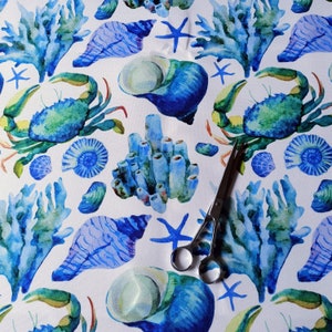 Nautical Fabric by the Yard, Seashell, Crab, Starfish, Nautical Decor ...