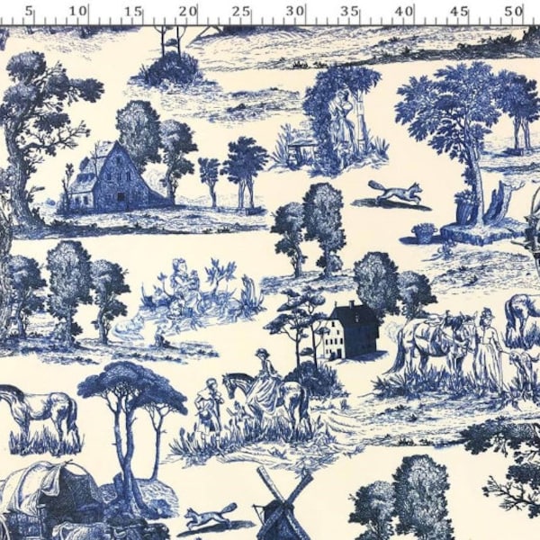 Blue Toile Fabric - Etsy