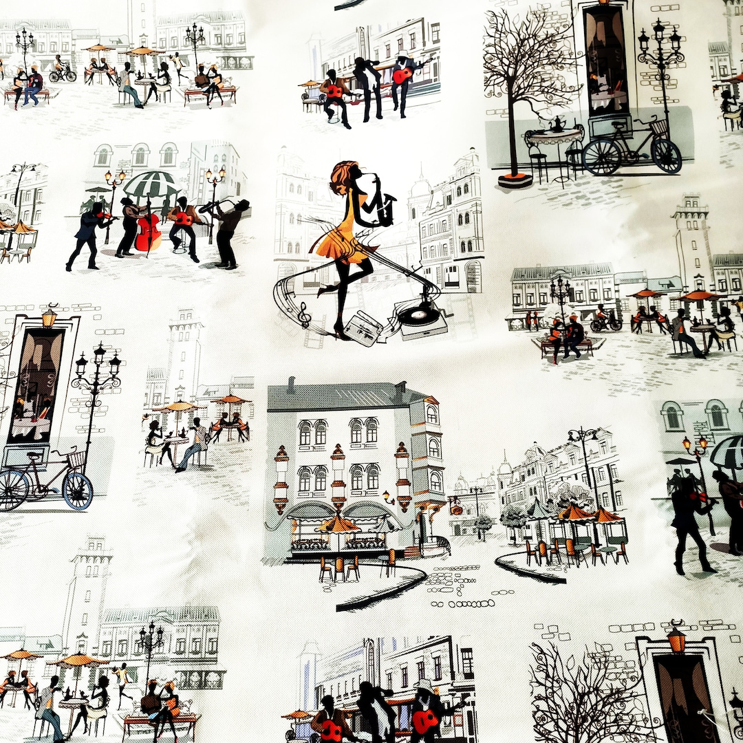 Parisian Pattern Fabric, Paris Street Music, Paris Modern Metropol ...