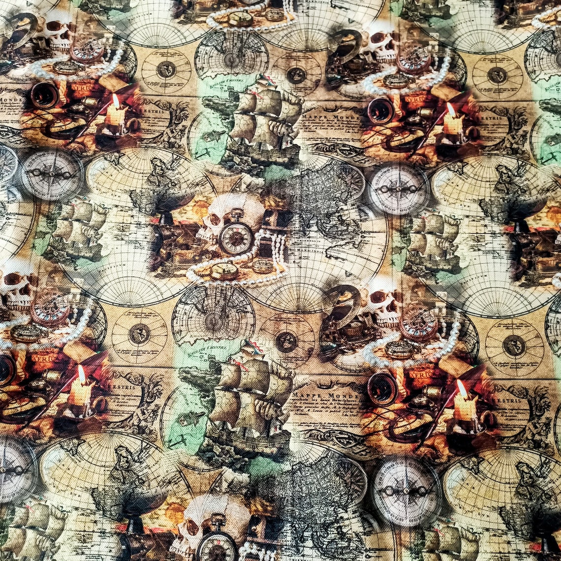 Aging Sailor Pirate Fabric Treasure Fabric Skull Fabric | Etsy