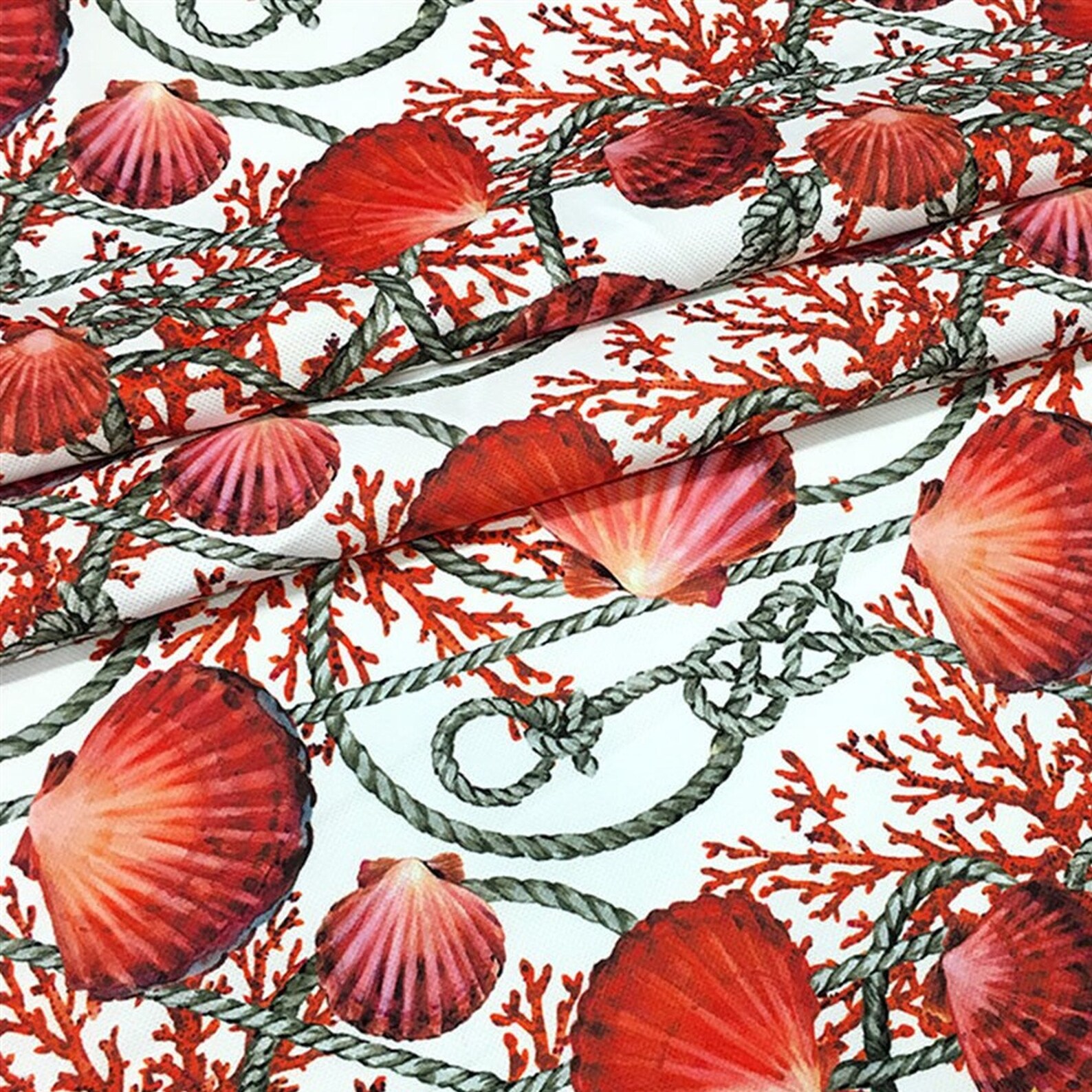 Red Mussel Pattern Fabric Rope Print Fabric Coral Print | Etsy