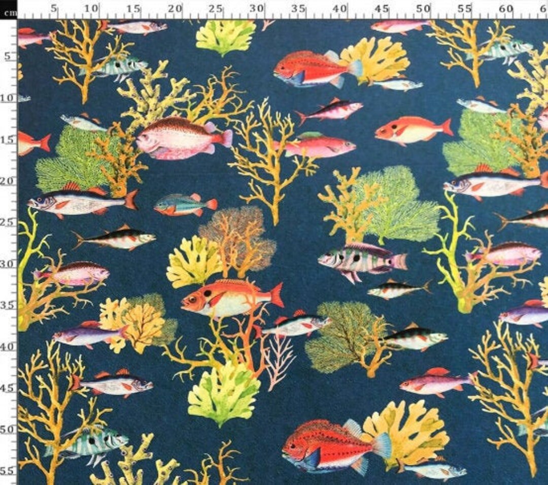 Aqua Fish Sea Reef Coral Fabric by the Yard Upholstery Blue Fabric for ...