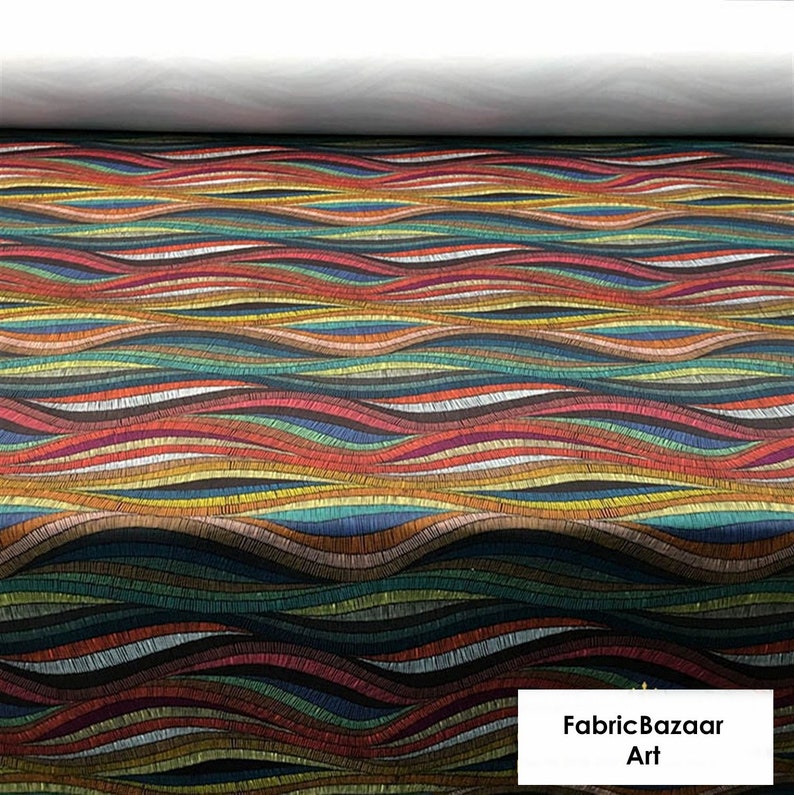 Geometric colorful modern wave pattern fabric abstract print | Etsy