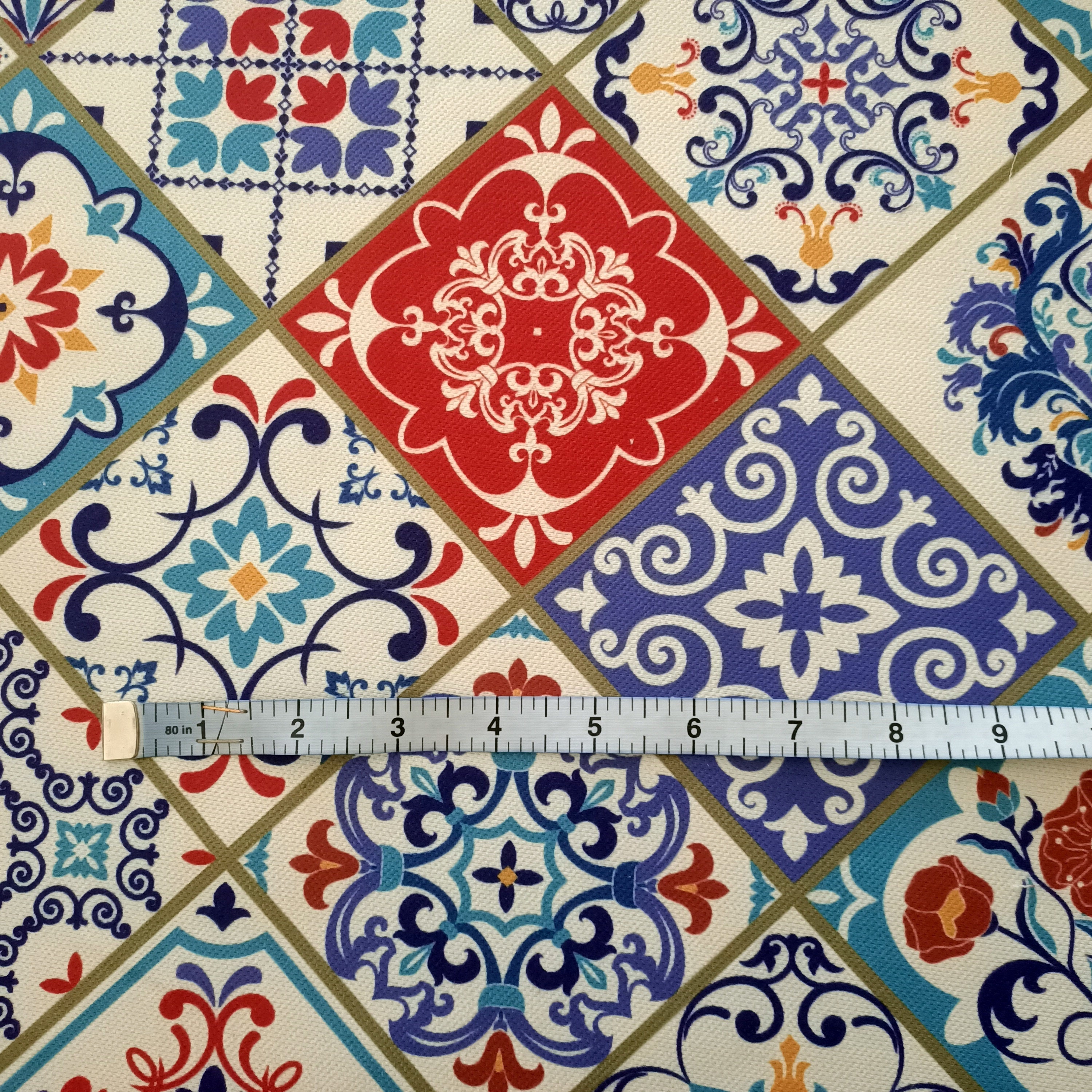 Mosaic Tile Ceramic Tile Pattern Print Fabric White Blue Red | Etsy