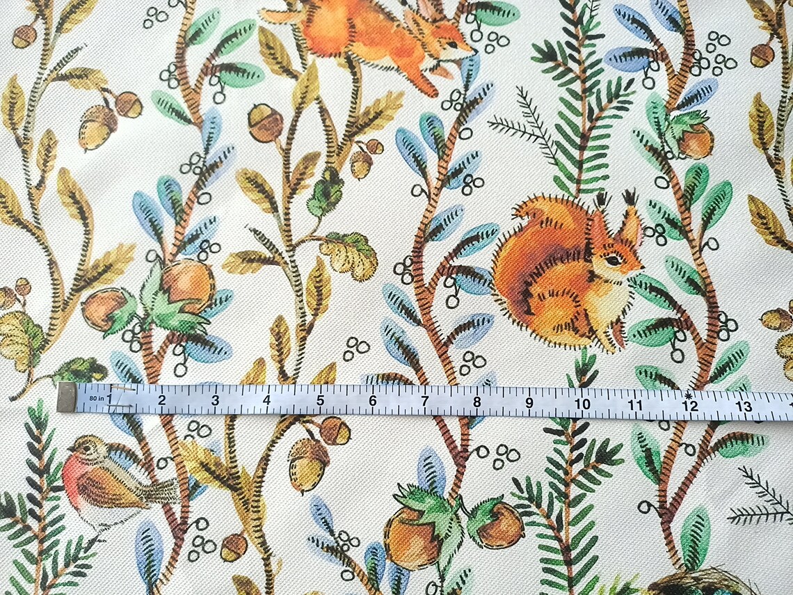 Squirrel, Filbert, Hazelnut and Bird Pupholstery Fabric for Textile ...
