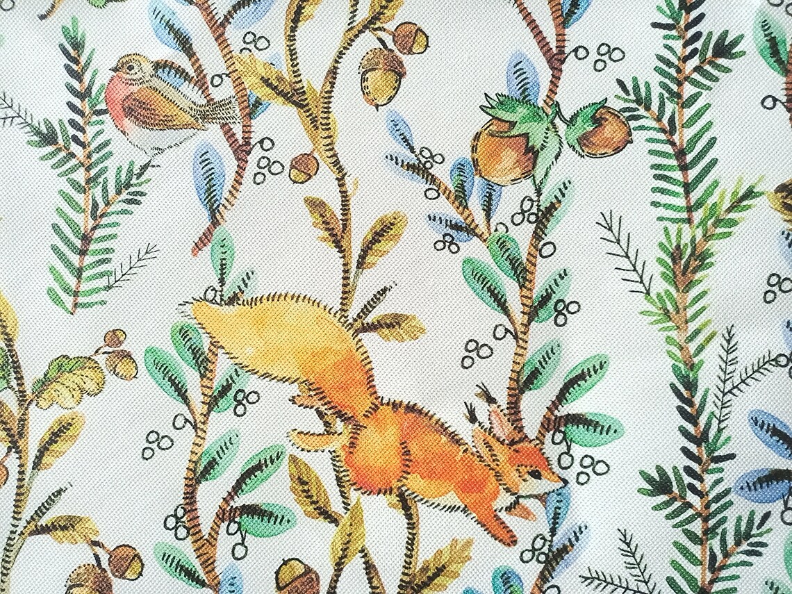 Squirrel, Filbert, Hazelnut and Bird Pupholstery Fabric for Textile ...