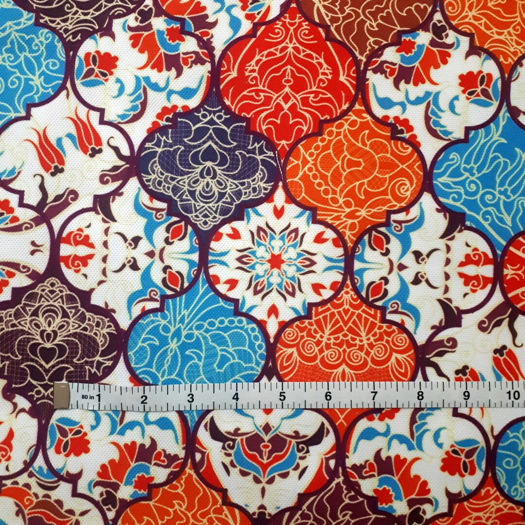 Orange Moroccan Fabric by the Yard Orange Turquoise White Brown Fabric ...