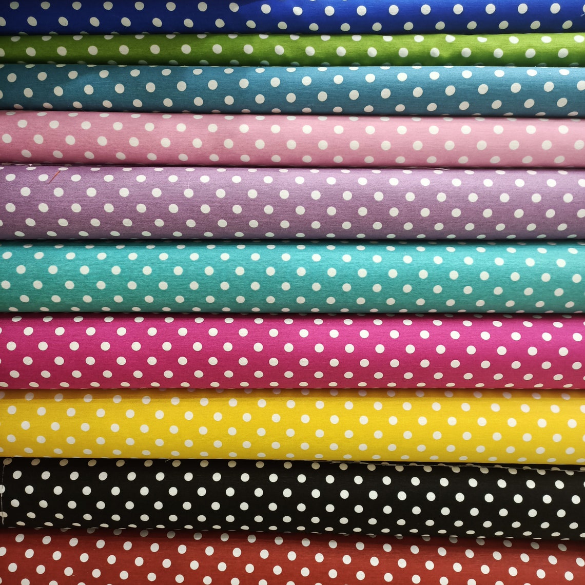 Polka Dot Fabric Cotton Canvas Fabric Blue Mint Black by - Etsy