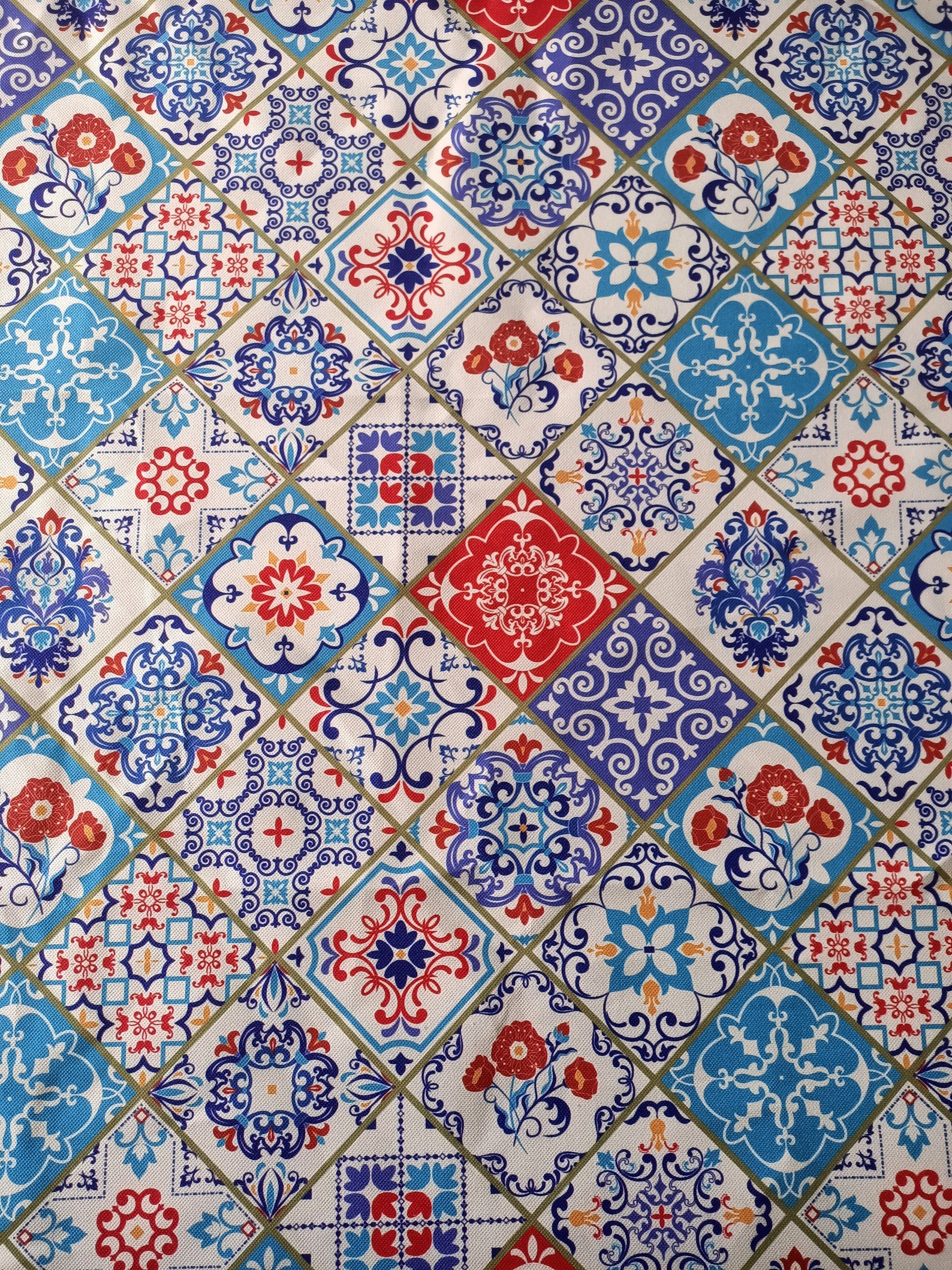 Spanish Tiles Print Fabric by the Yard Upholstery Blue White - Etsy