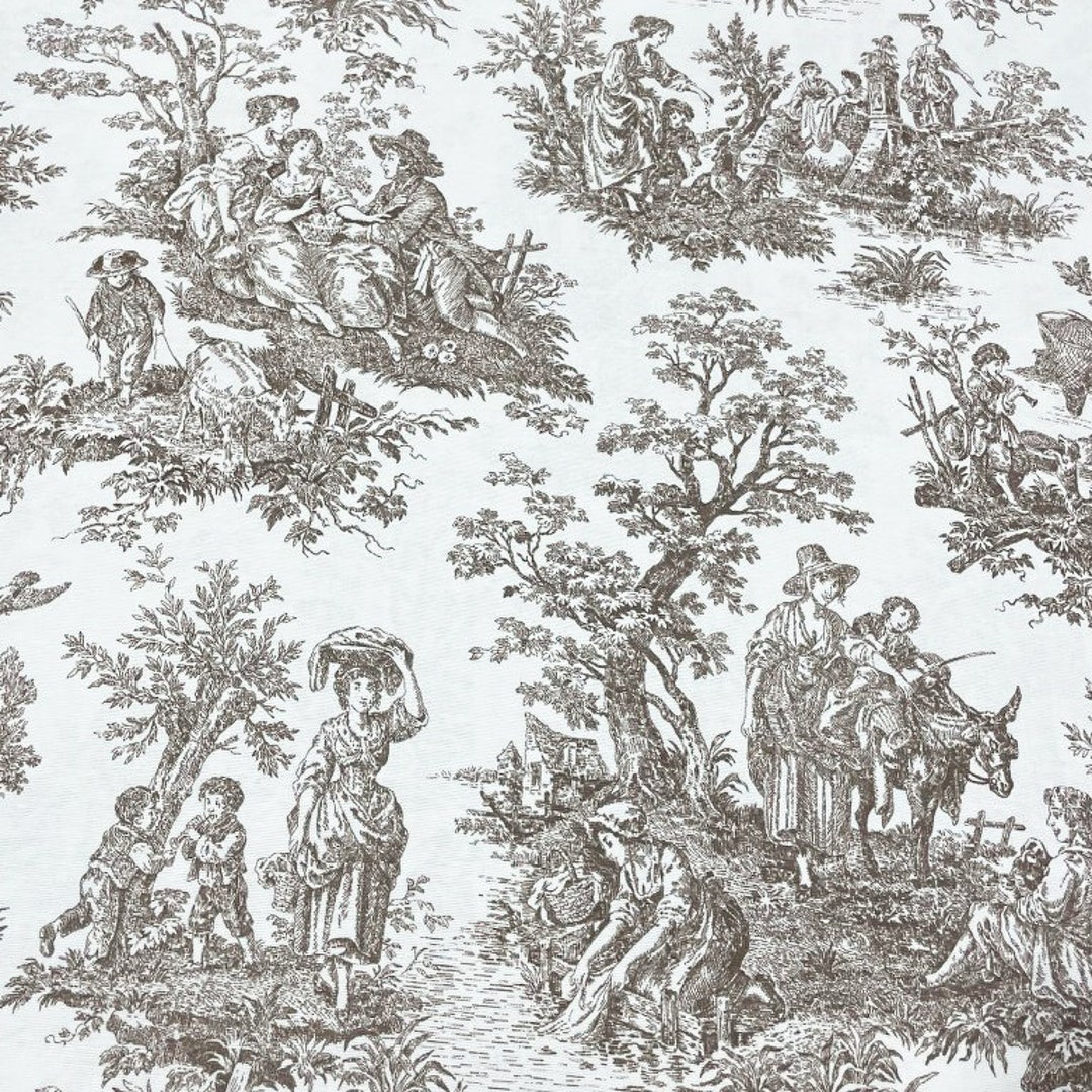 Brown Toile De Jouy Fabric, French Upholstery, Cotton Fabric, Vintage ...