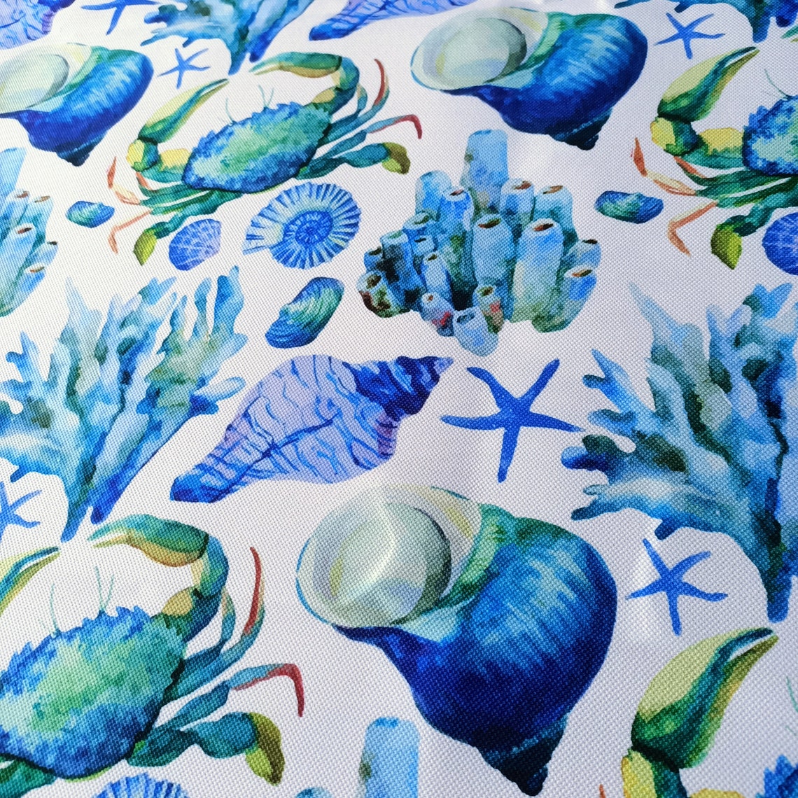 Nautical Fabric by the Yard, Seashell, Crab, Starfish, Nautical Decor ...