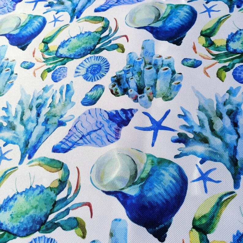 Nautical Fabric by the Yard, Seashell, Crab, Starfish, Nautical Decor ...