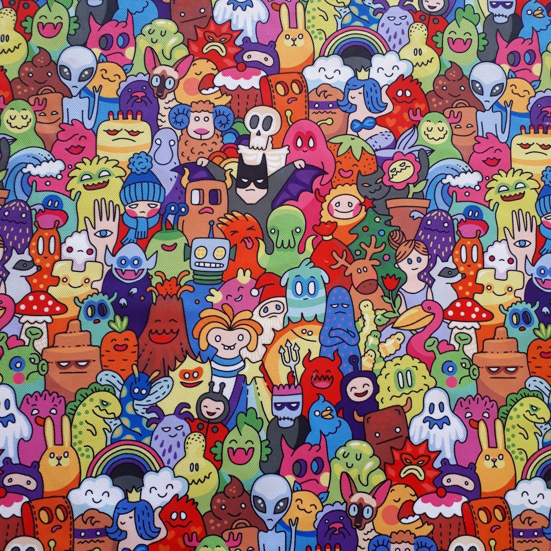 Small Sweet Monsters Popart Design Fabric, Monster Pattern by the Yard ...