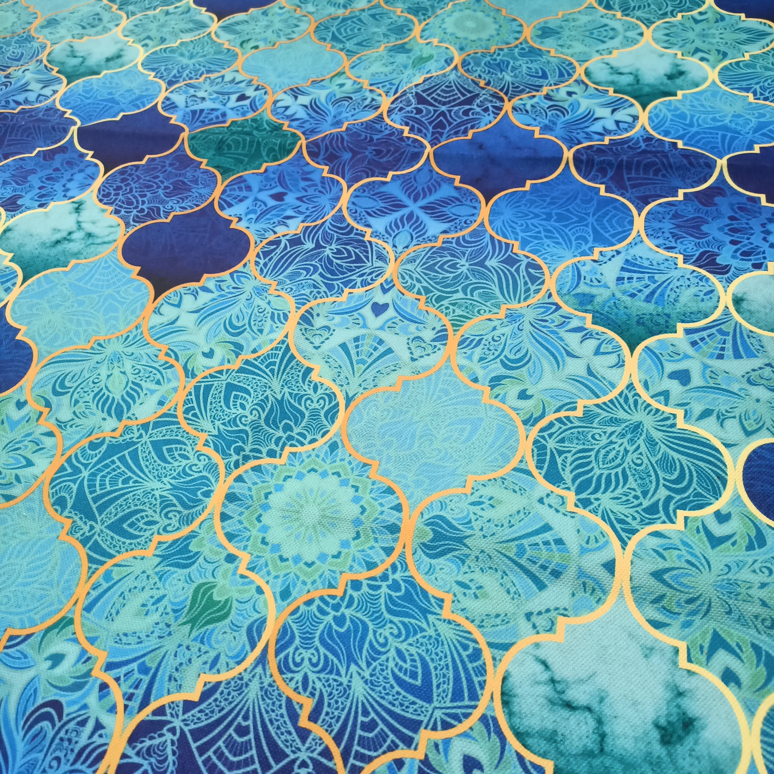 Turquoise Blue Moroccan Ethnic Patterned Fabric, Navy Blue Color Fabric ...