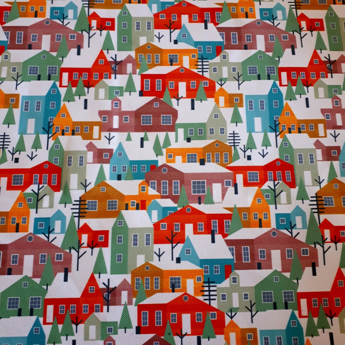 Scandinavian Houses Print Fabric,home Fabric for Upholstery, Orange ...
