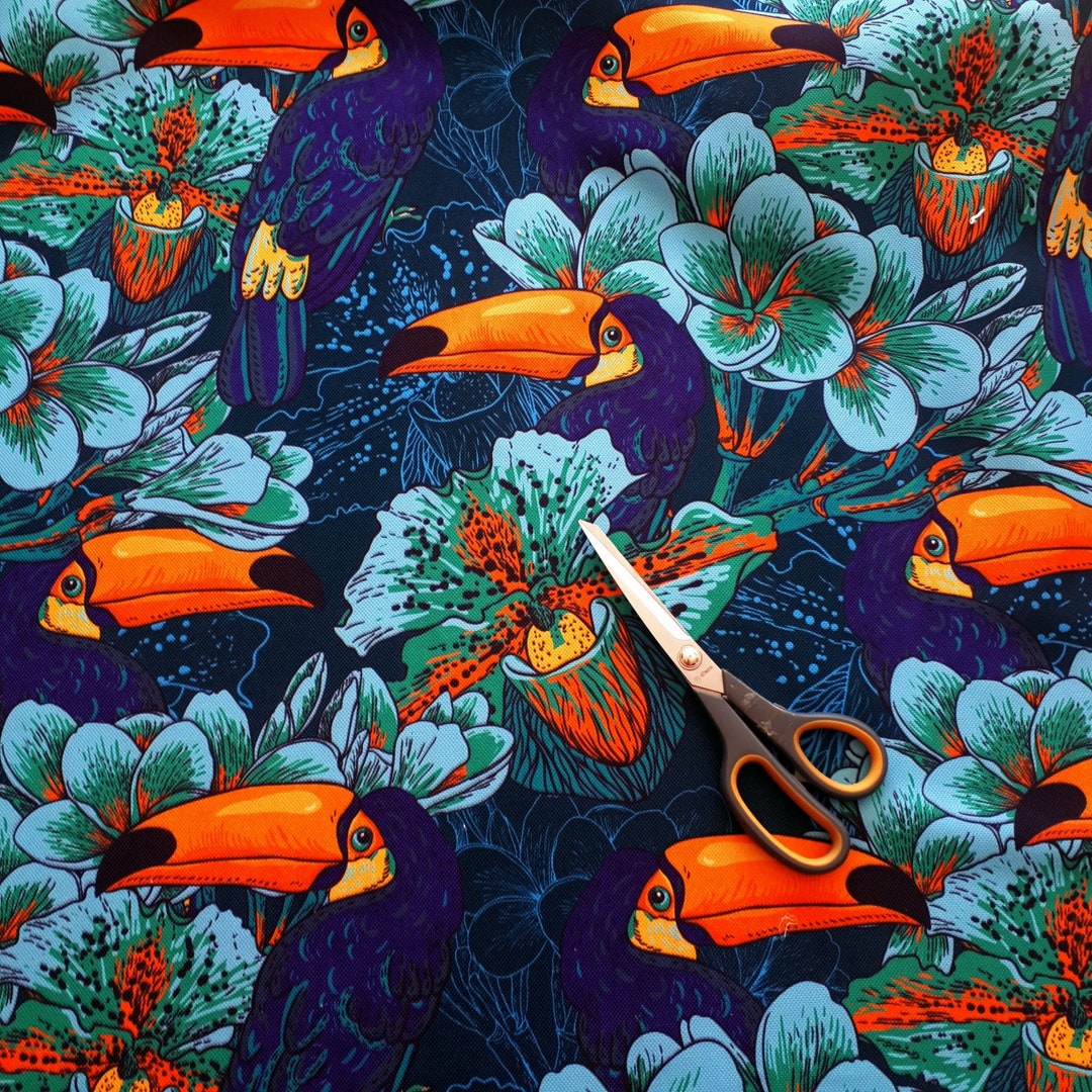 Toucan Fabric by the Yard, Blue Tropical Fabric for Upholstery, Bag ...