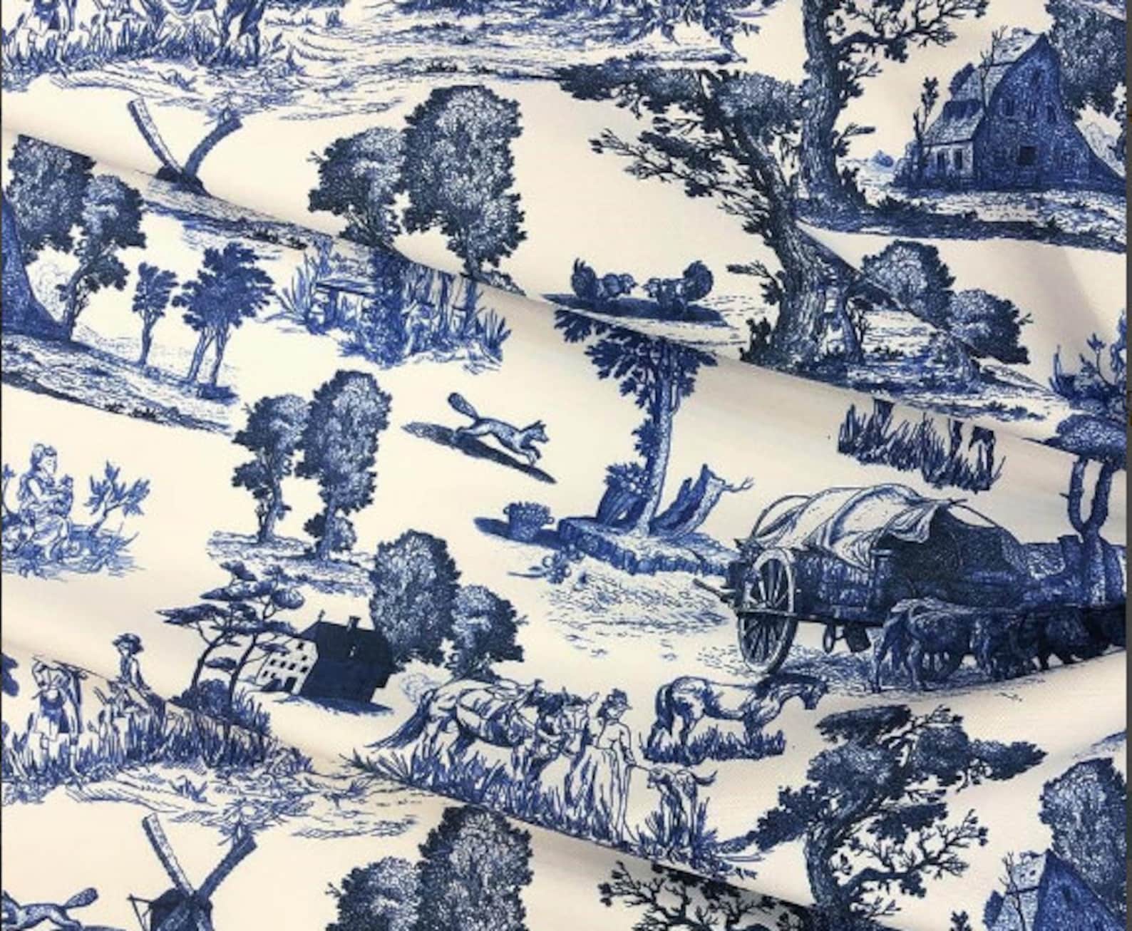 Toile Fabric, Blue Toile De Jouy Fabric, Upholstery Fabric,country ...