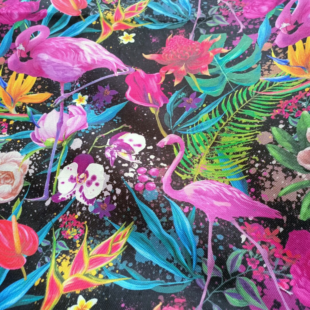 Flamingo Upholstery Fabric by the Yard With Orchid Flower Summer Decor ...