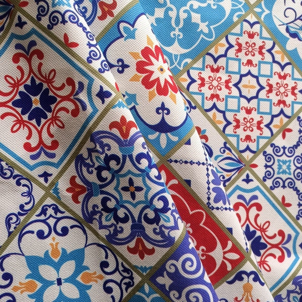 Spanish Tile Linen Fabric Yard - Etsy