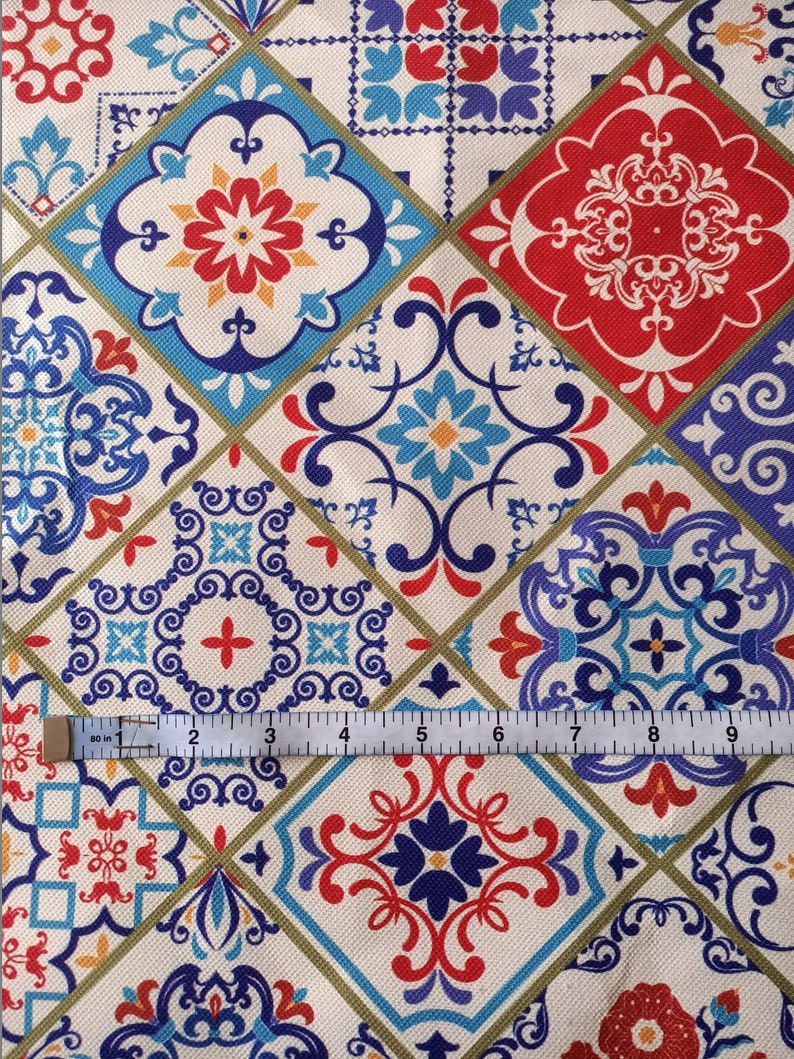 Spanish Tiles Print Fabric by the Yard Upholstery Blue White - Etsy