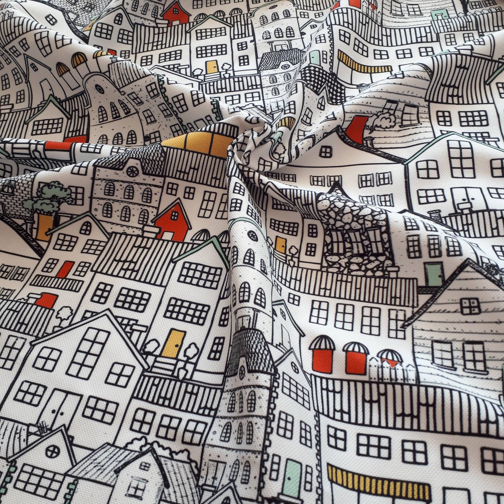 Modern Houses print fabric city houses modern scandinavian | Etsy