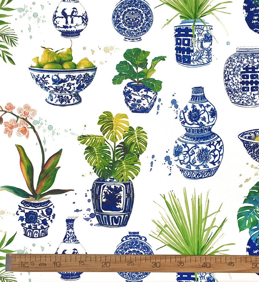 Curtain Upholstery Fabric, Porcelain Fabric, Faience Fabric, Bleu Blanc ...