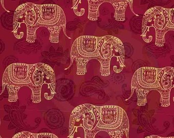 Red Elephant Print Fabric - Etsy