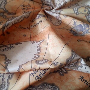 Aging Map Print Fabric, Old World Map Print Fabric, Vintage Map Print ...