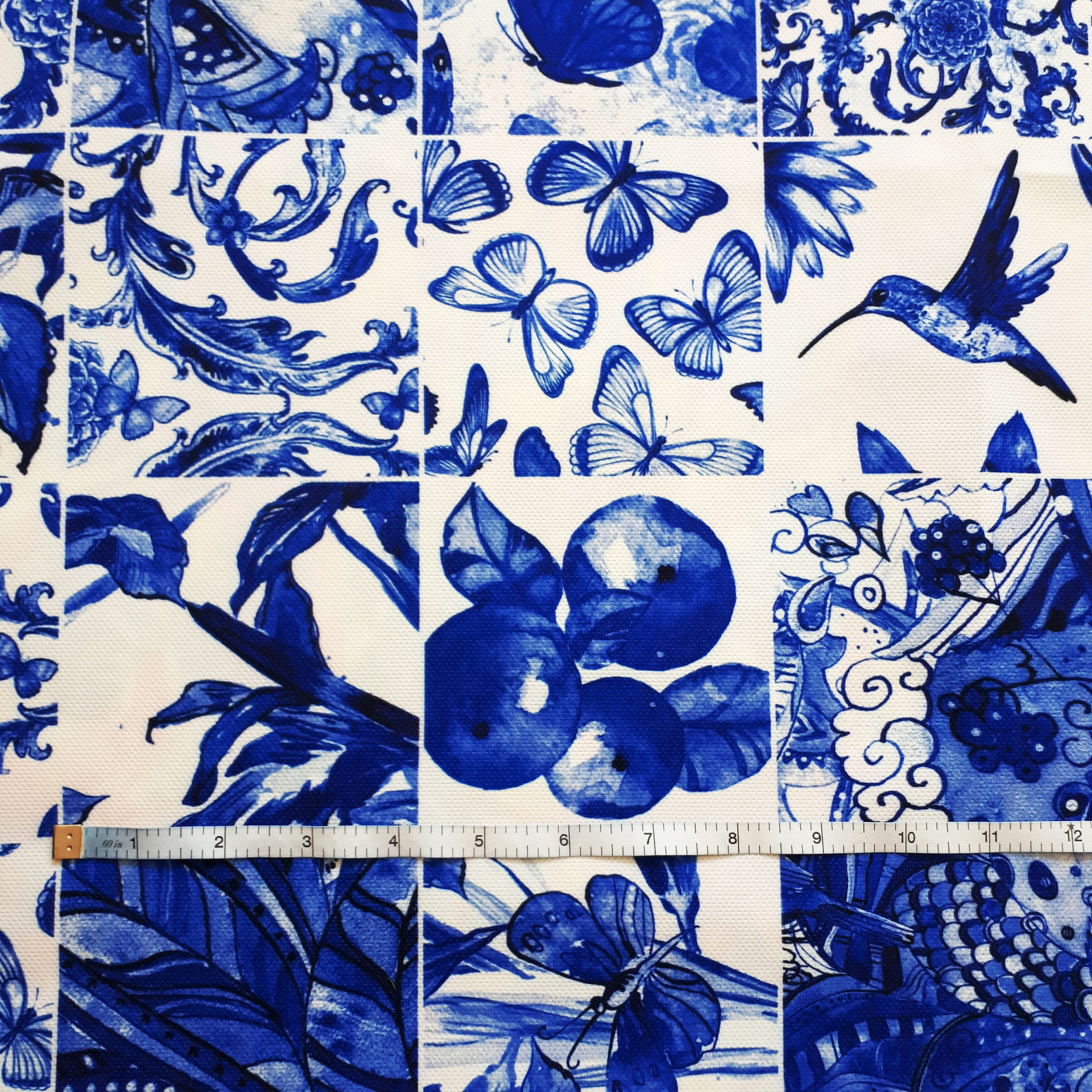 Blue Ceramic Tile Print Fabric, Majolika Faience Fabric, Blue Fabric ...
