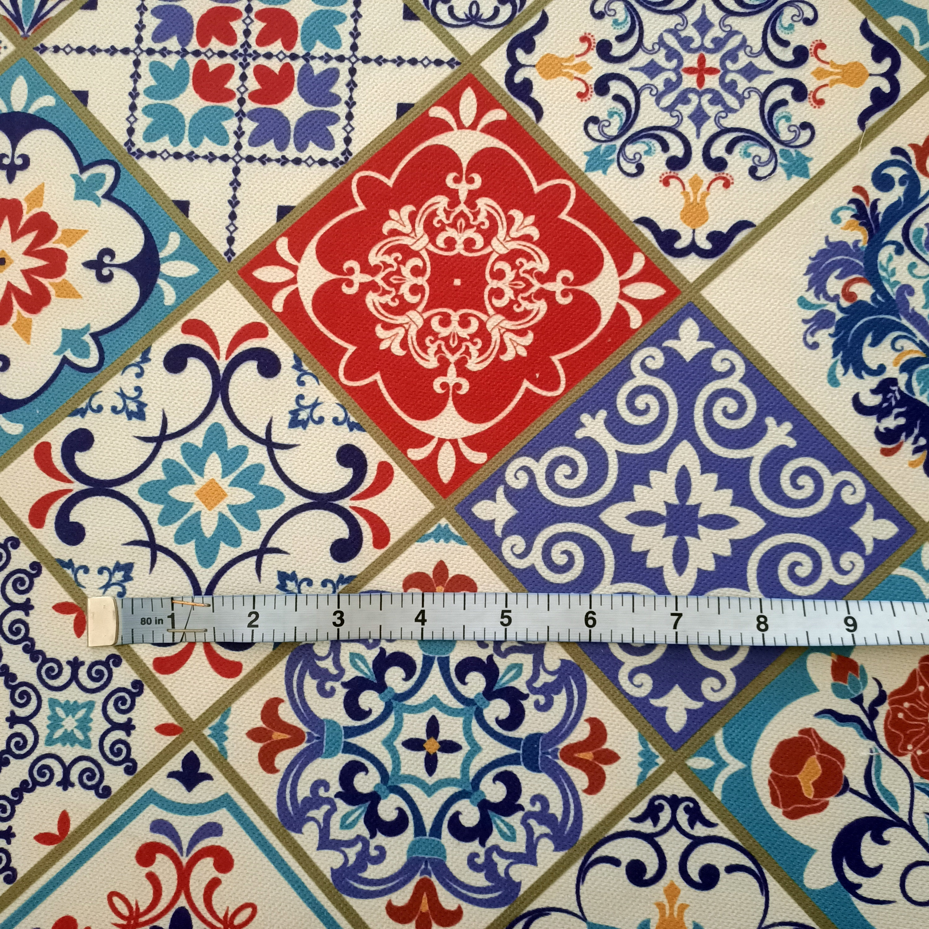 Spanish tiles print fabric by the yard upholstery Blue White | Etsy