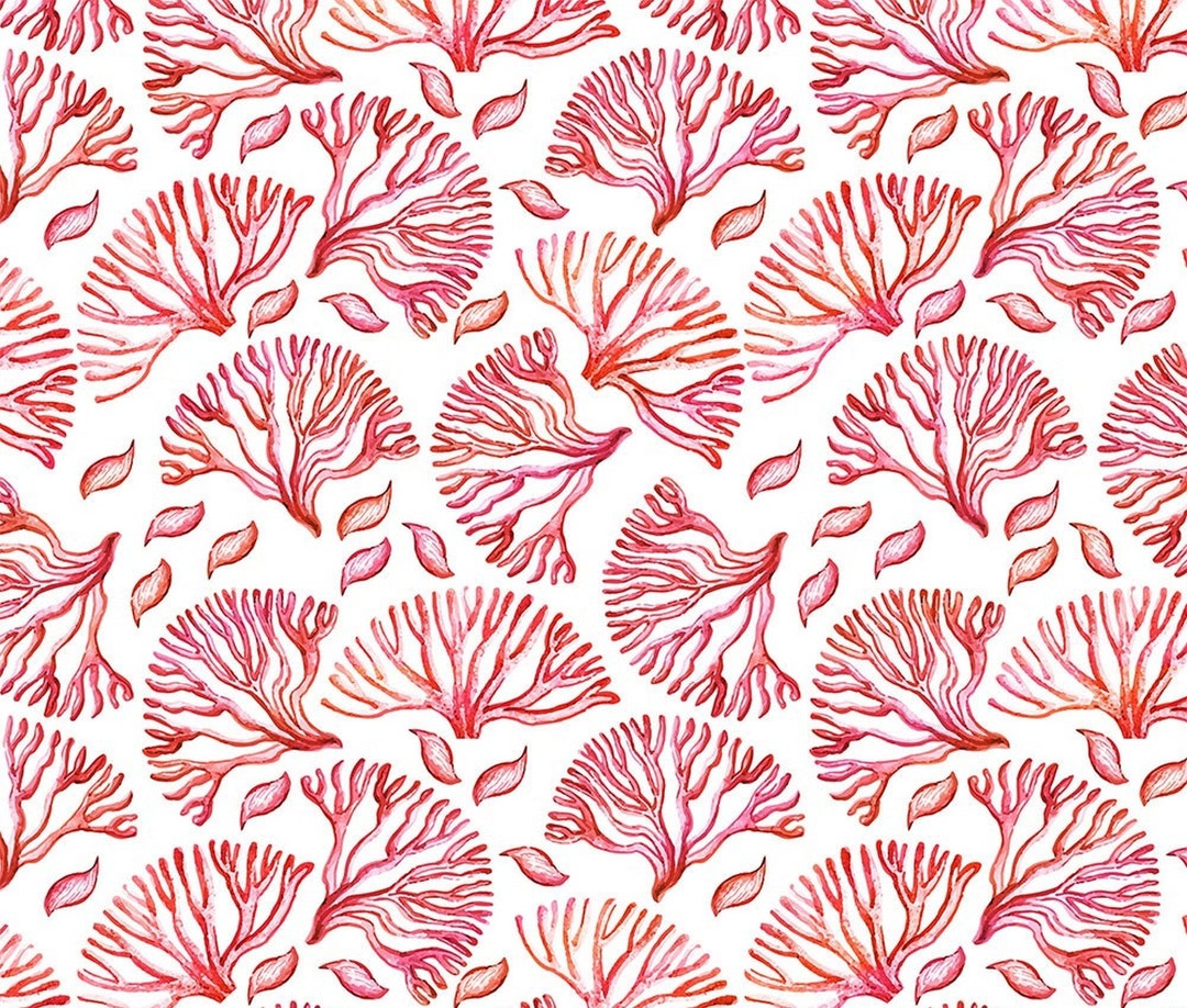 Nautical Red Coral Reef Fabric, by the Yard Ocean Sea Marina Theme ...