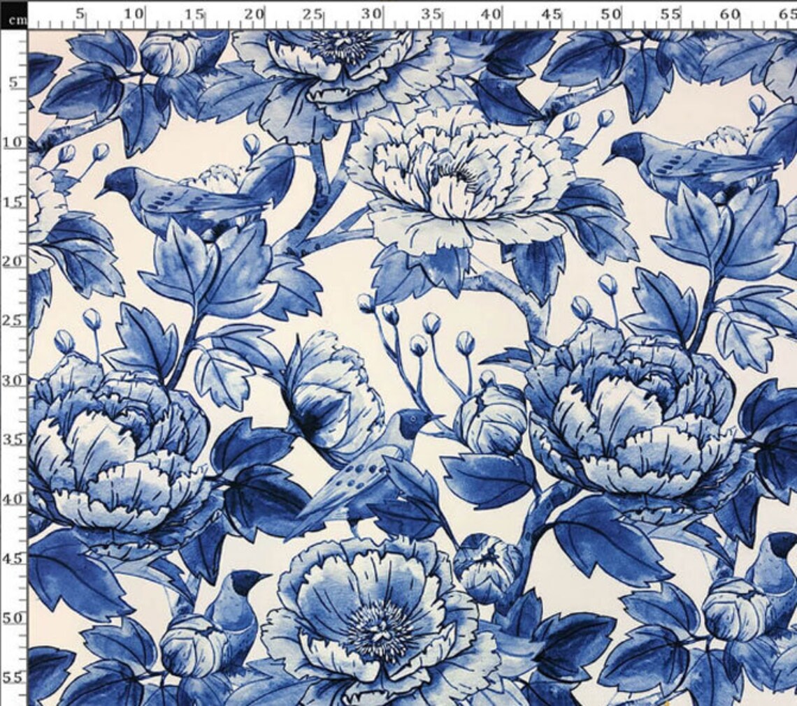 Blue Floral Vintage Shade Fabric Uphosltery Fabric by the - Etsy