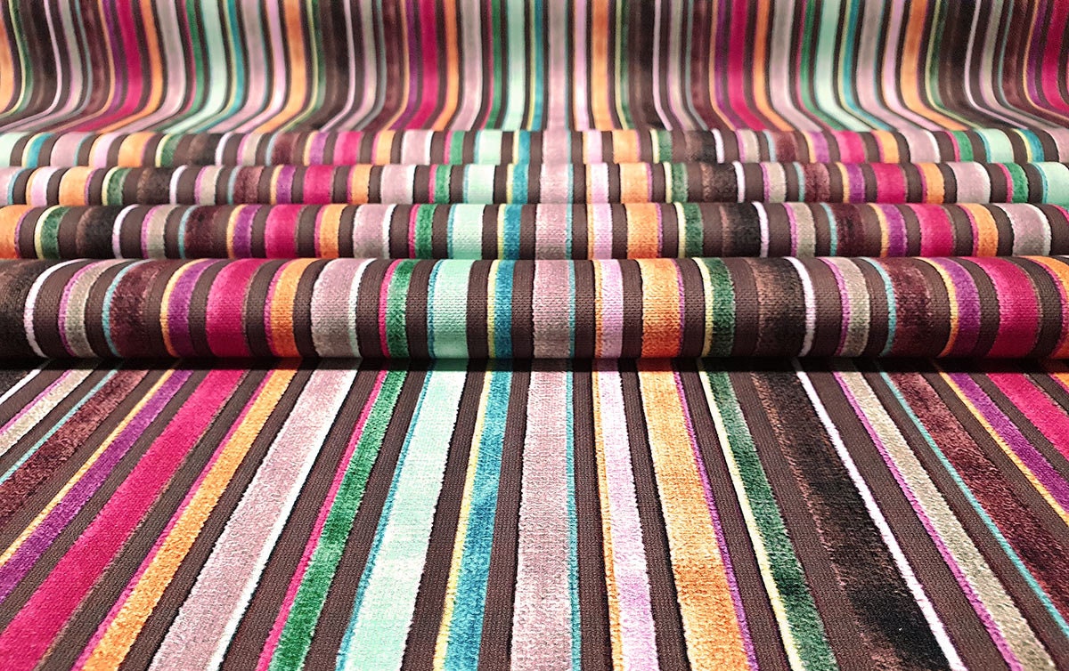 Stripe Velvet Look Upholstery Fabric, Ethnic Fabric, Vintage, Boho ...