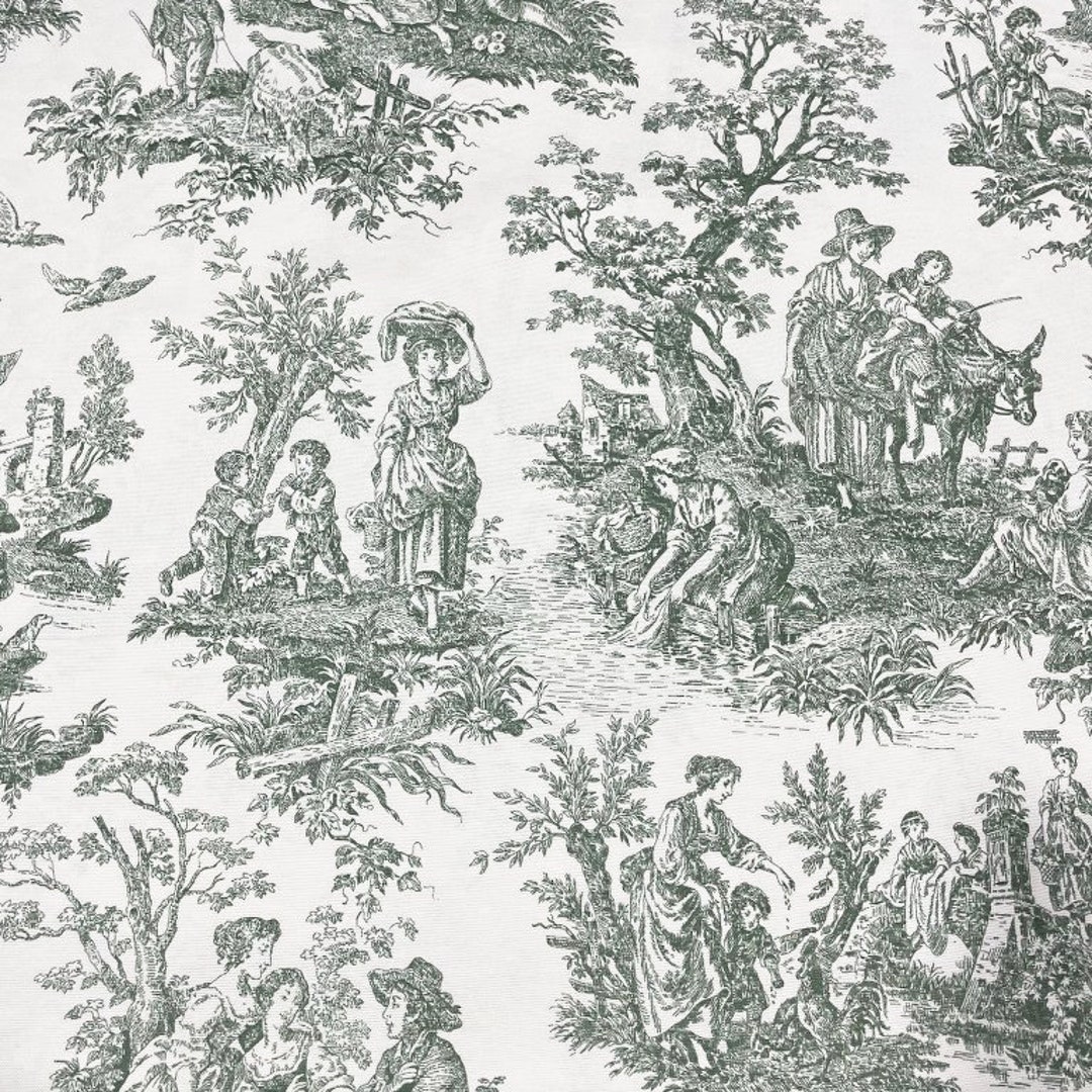 French Toile De Jouy Fabric, Green Cotton Upholstery Fabric, Retro ...