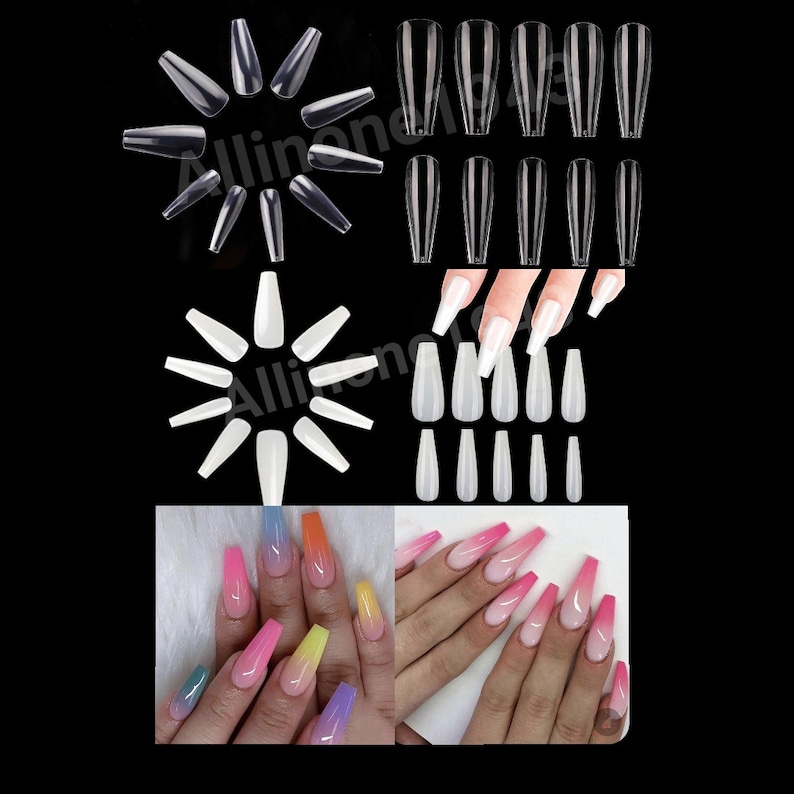 Long Ballerina Coffin Full Cover Artificial False Nail Tips Etsy