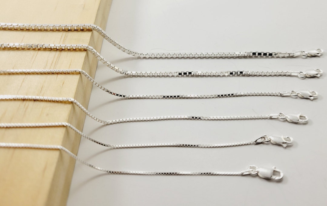 Silver 925 Sterling Silver Box Chain Diamond Cut Necklace for Men and ...