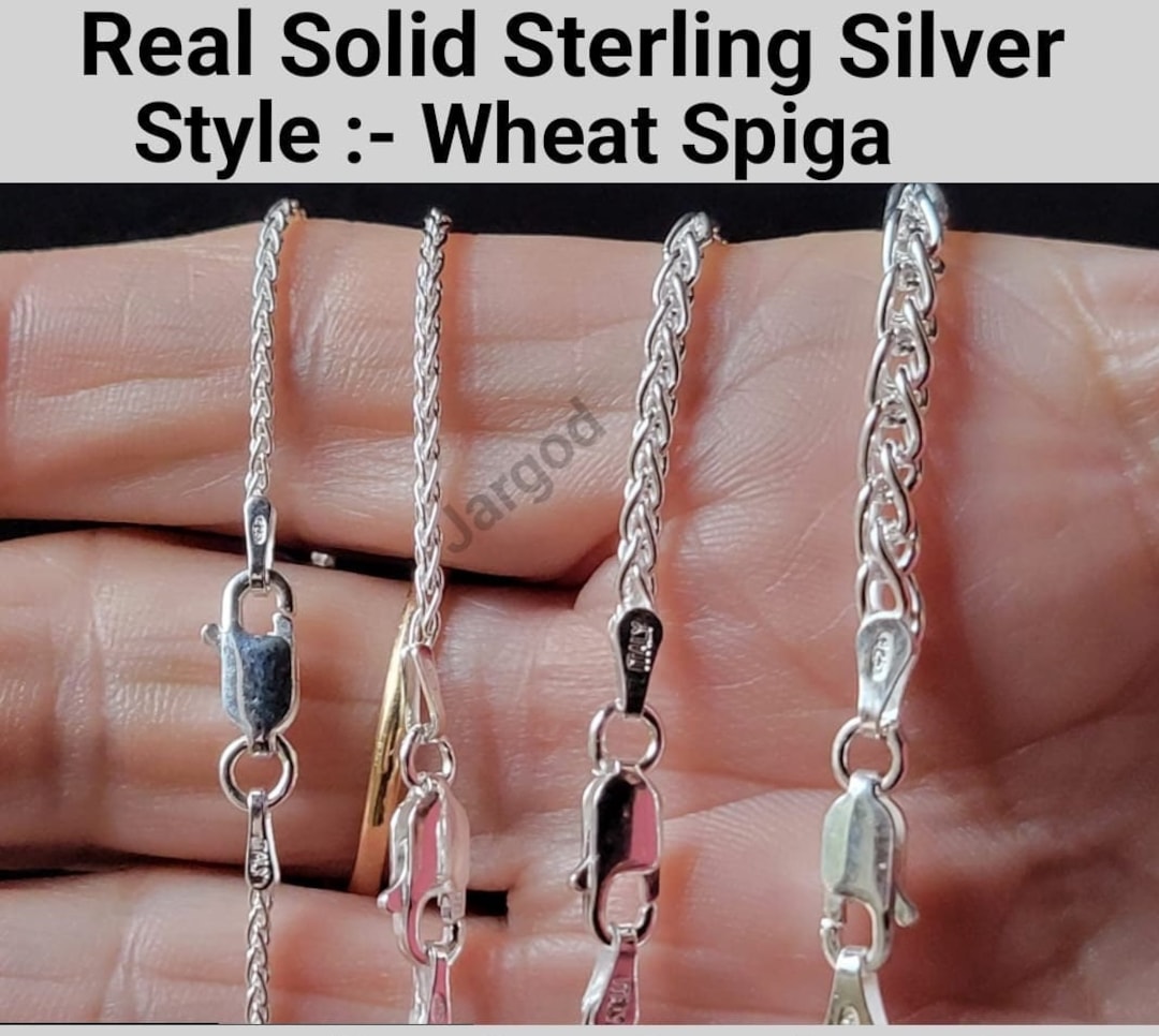 Silver Wheat Spiga Chain Necklace 925 Solid Sterling Silver High Polish ...