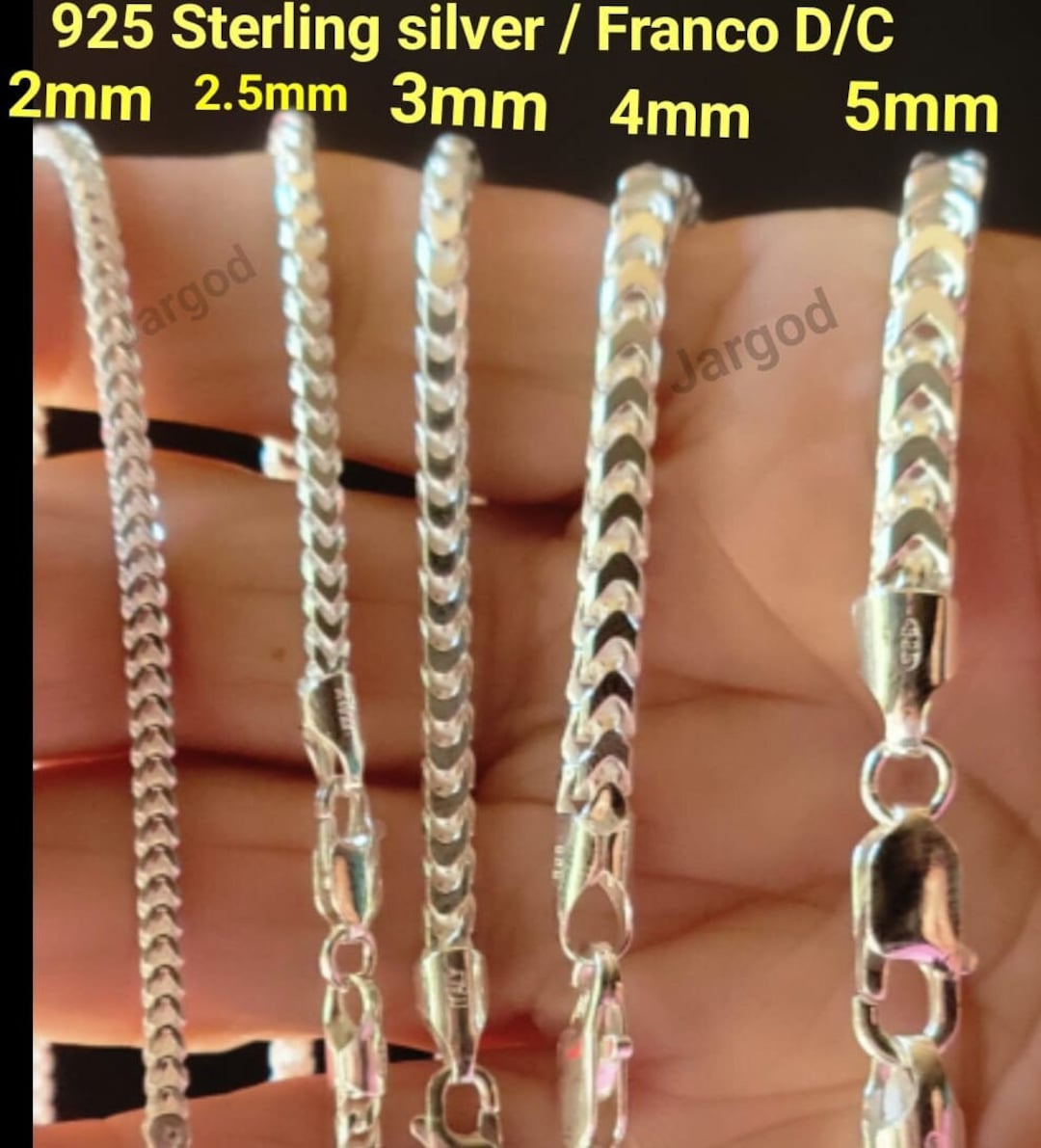 Italian Real Solid 925 Sterling Silver Franco Diamond Cut Chain ...
