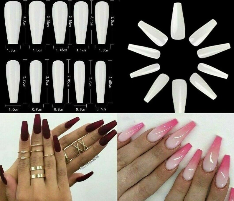 Long Ballerina Coffin Full Cover Artificial False Nail Tips Etsy