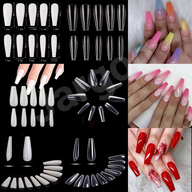 Long Ballerina Coffin Full Cover Artificial False Nail Tips Etsy