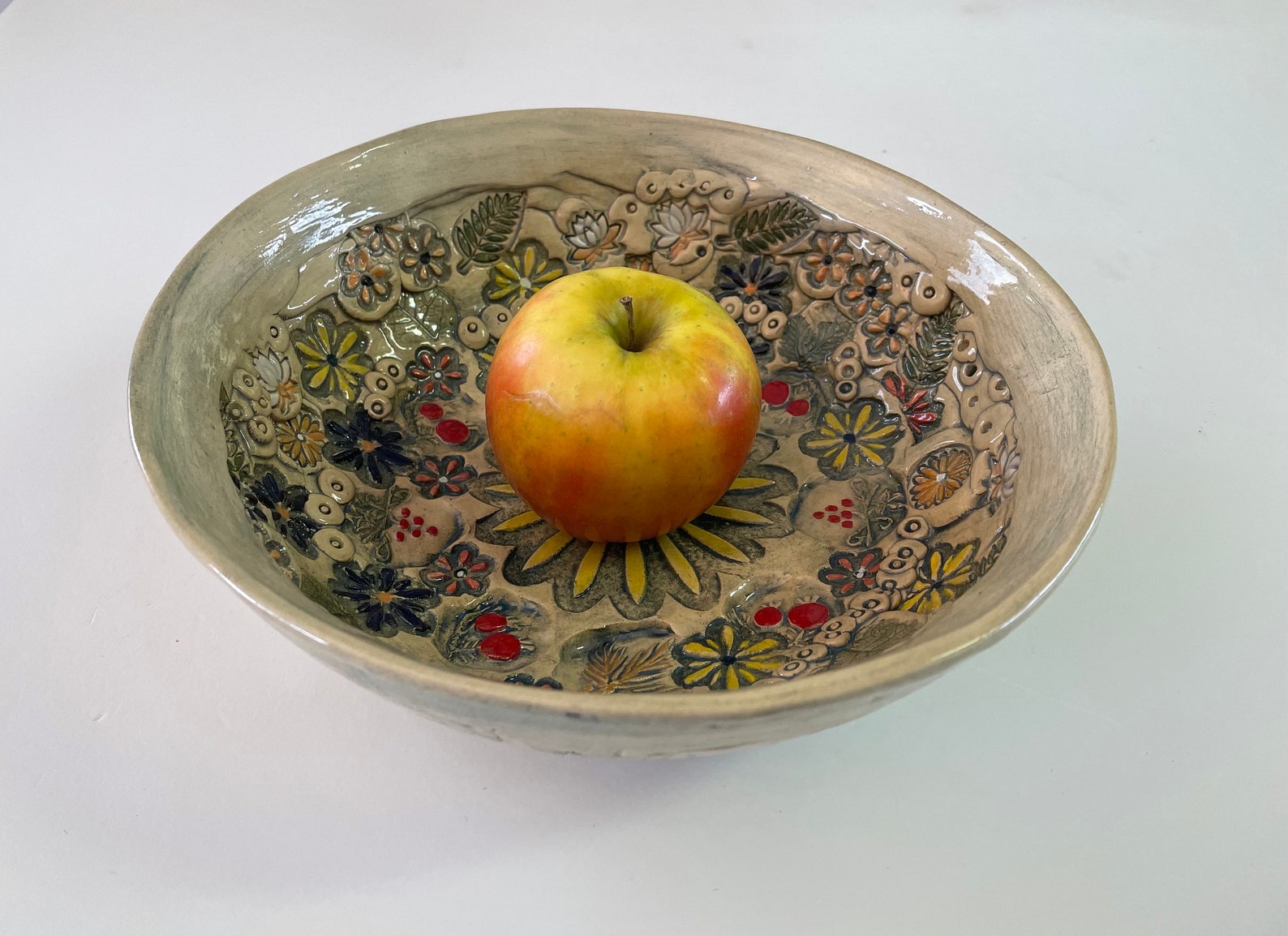 Big Ceramic Fruit Bowl With Flowers, Seven Spices& Pomegranate ...