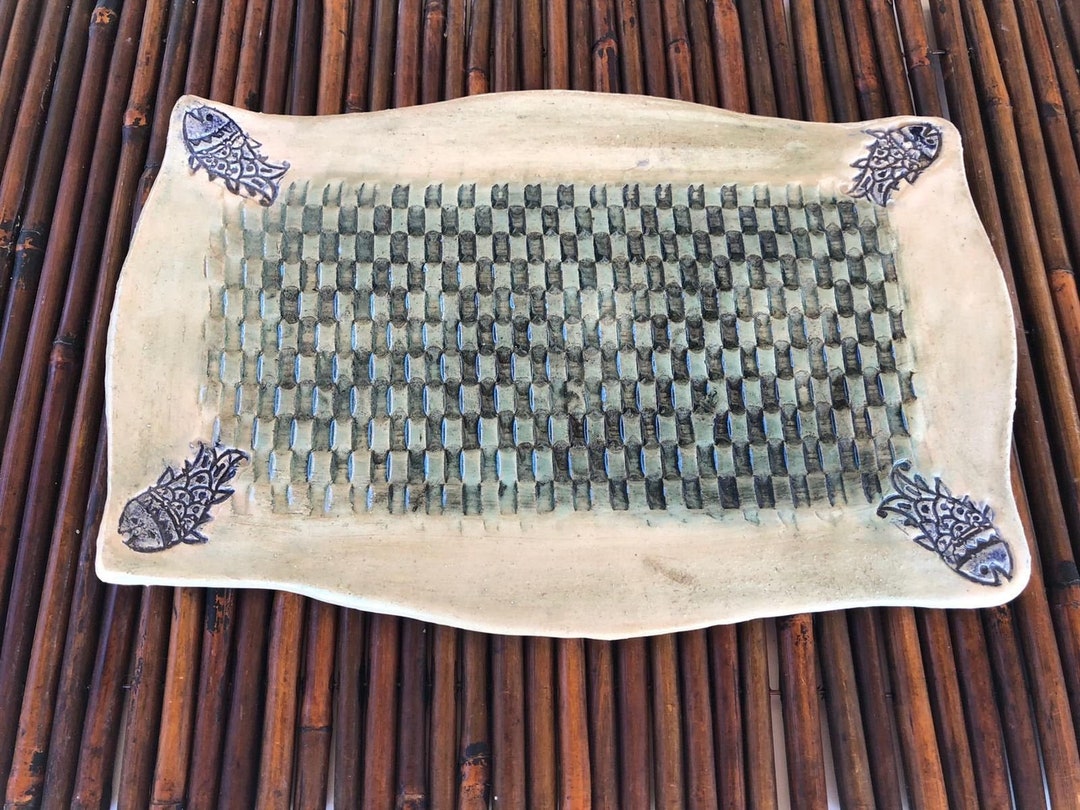 Handmade Ceramic Fish Tray: Woven Pottery Serving Platter, Israeli Art ...