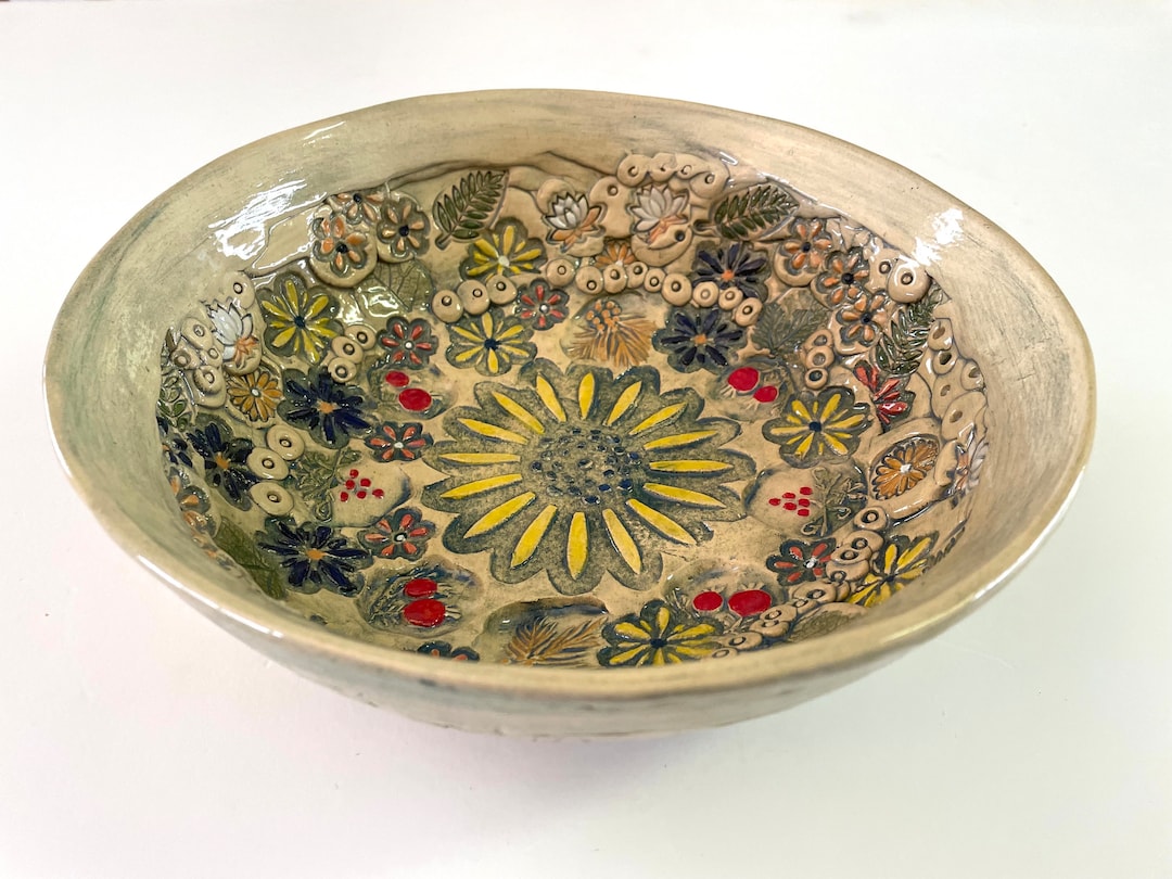 Big Ceramic Fruit Bowl With Flowers, Seven Spices& Pomegranate ...