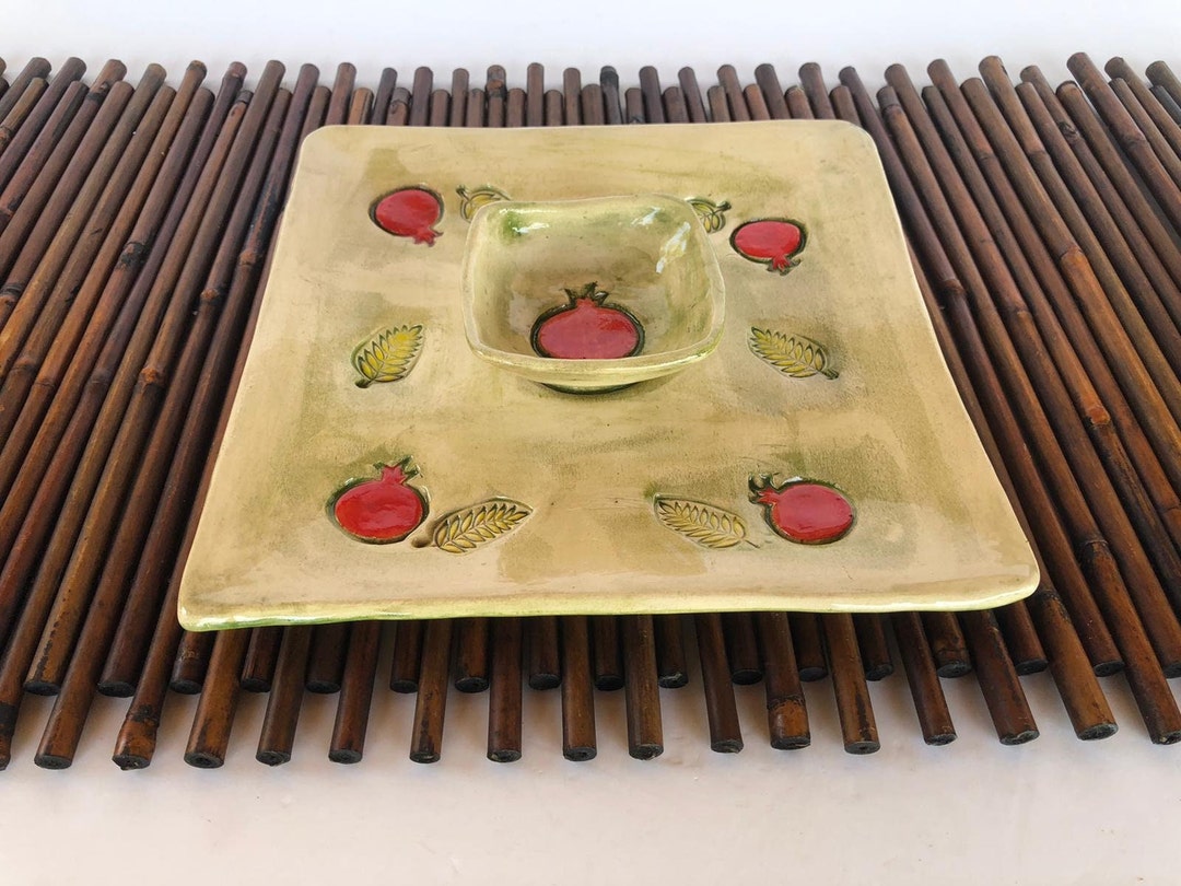 Pomegranate Ceramic Serving Dishes Set: Plate With a Small Bowl ...