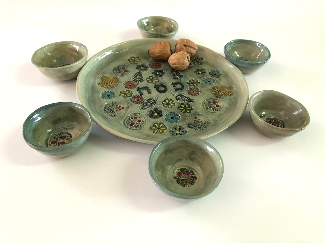 Passover, Seder Ceramic Plate Set, Round Spring Holiday Tray With 6 ...